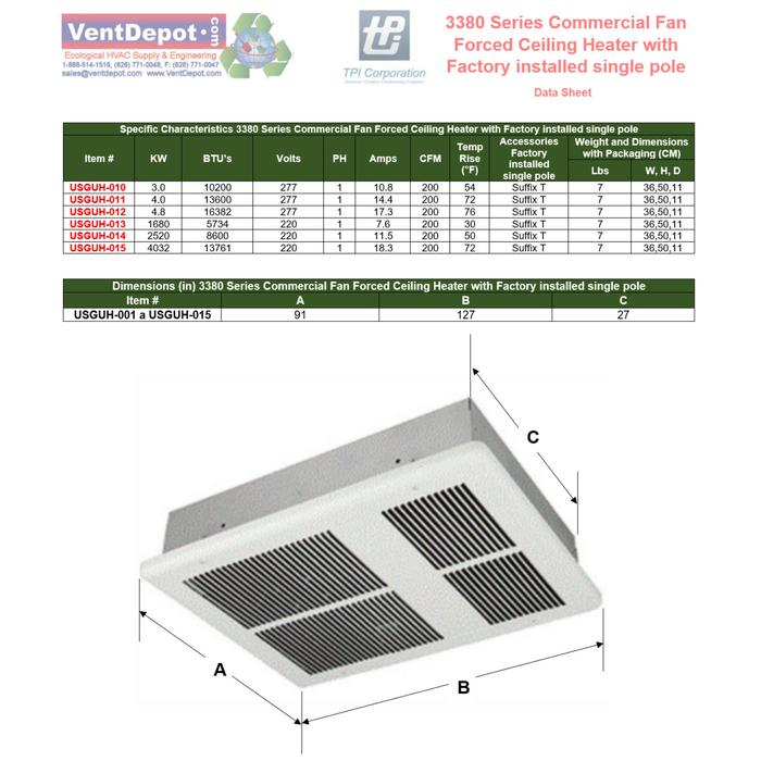 Heater 3380 series heavy duty fan - Heaters: Downflow Fan Forced - 3380 ...